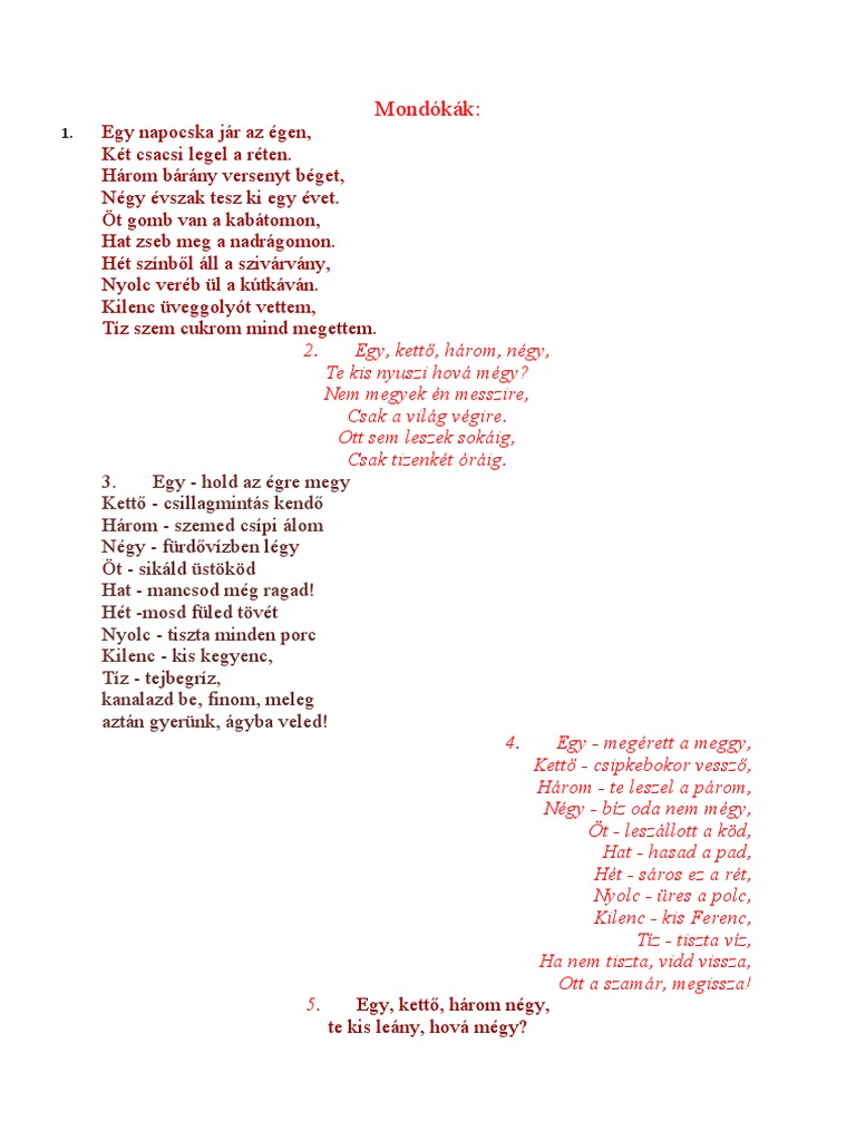 Számolós Mondókák,Versek,Dalok | PDF