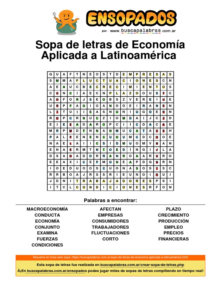 Sopa de Letras: Economía en Latinoamérica | PDF | Economias | Ciencias ...