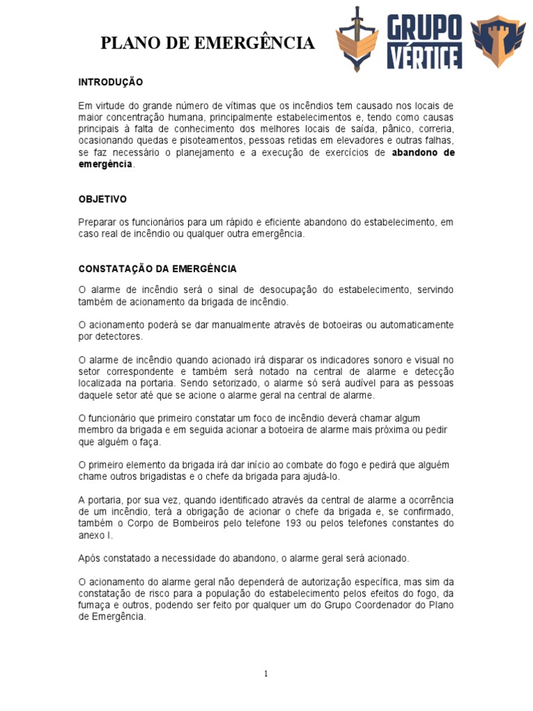 Modelo De Plano De Acao De Emergencia