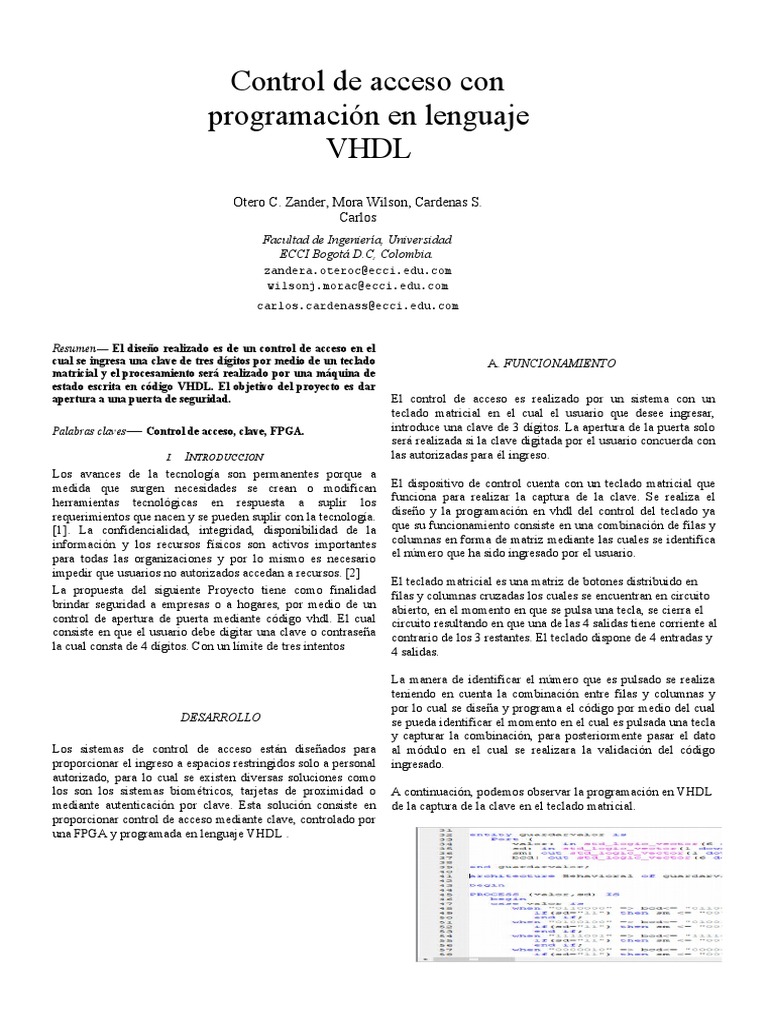 Proyecto VHDL | PDF | Vhdl | Arreglos de compuertas lógicas programables en sitio