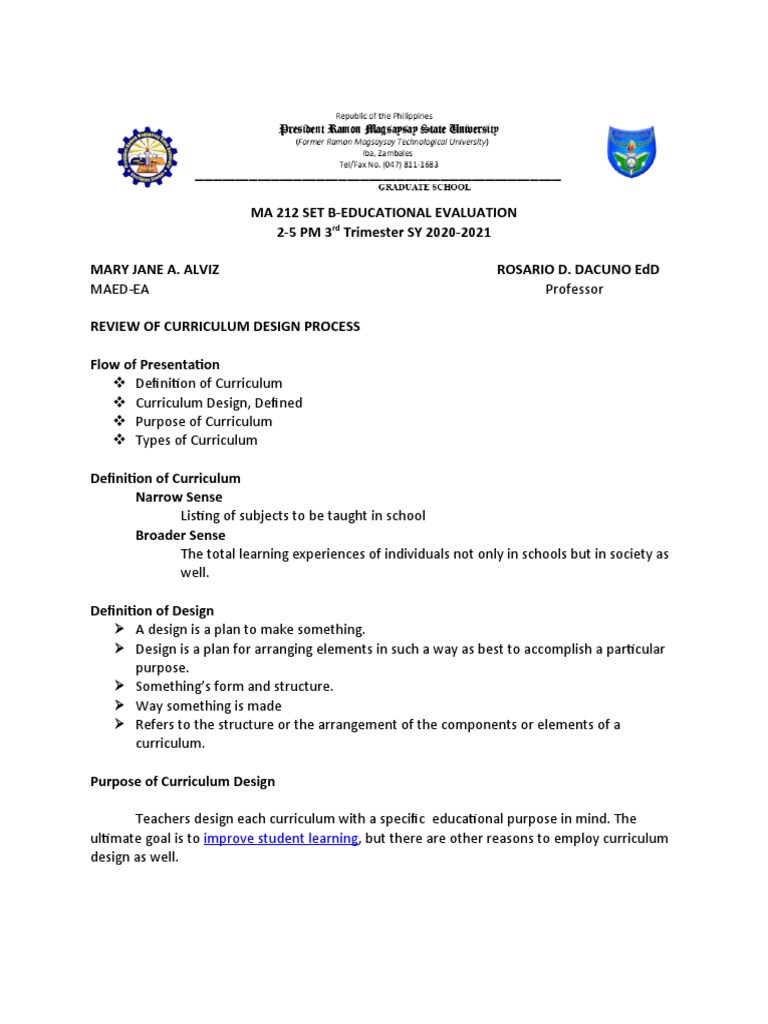 Module 10.4 REVIEW OF CURRICULUM DESIGN AND PROCESS | PDF | Curriculum ...