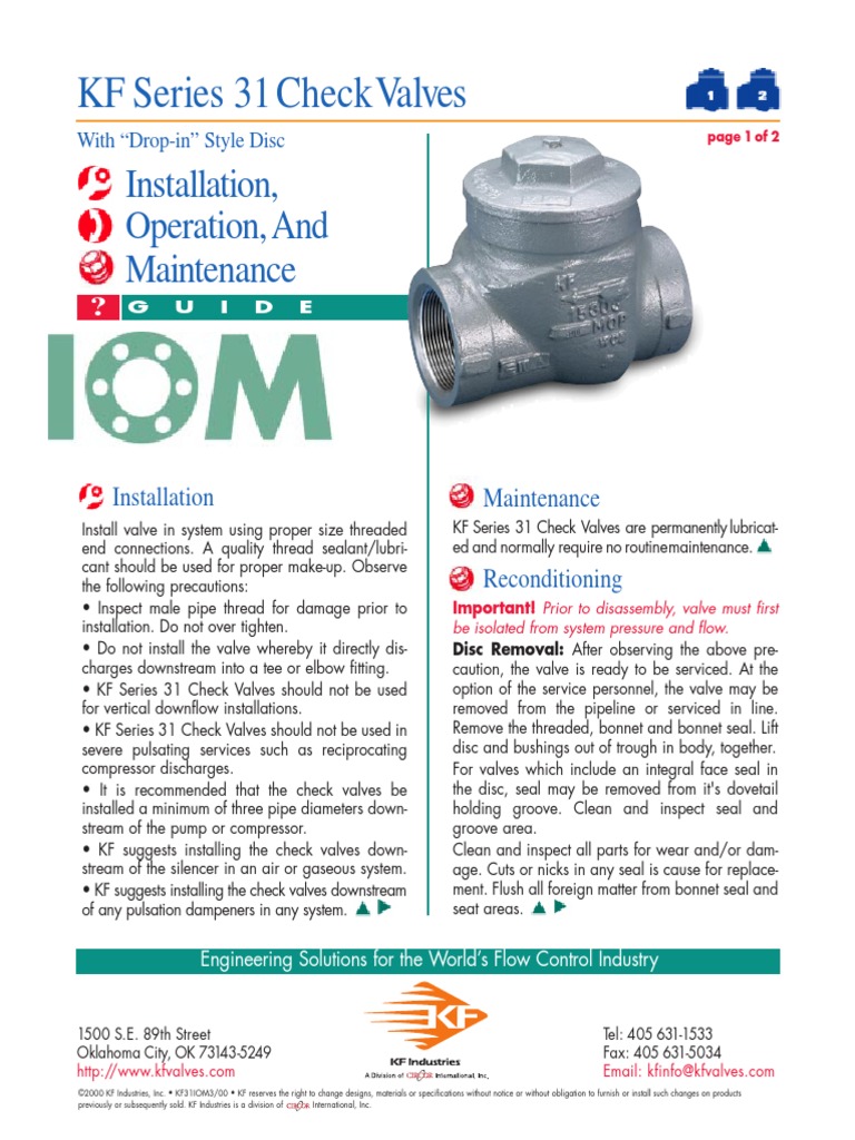 KF-Check-IOM-Series31 Check | PDF | Valve | Pipe (Fluid Conveyance)