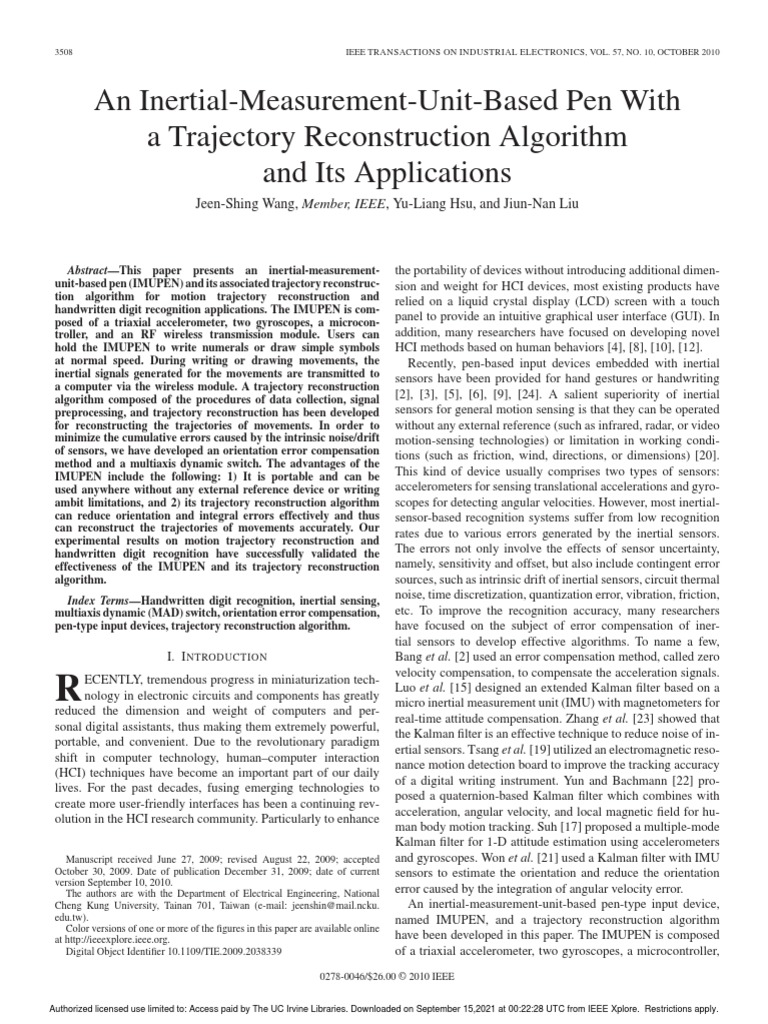 An Inertial-Measurement-Unit-Based Pen With A Trajectory Reconstruction Algorithm and Its ...
