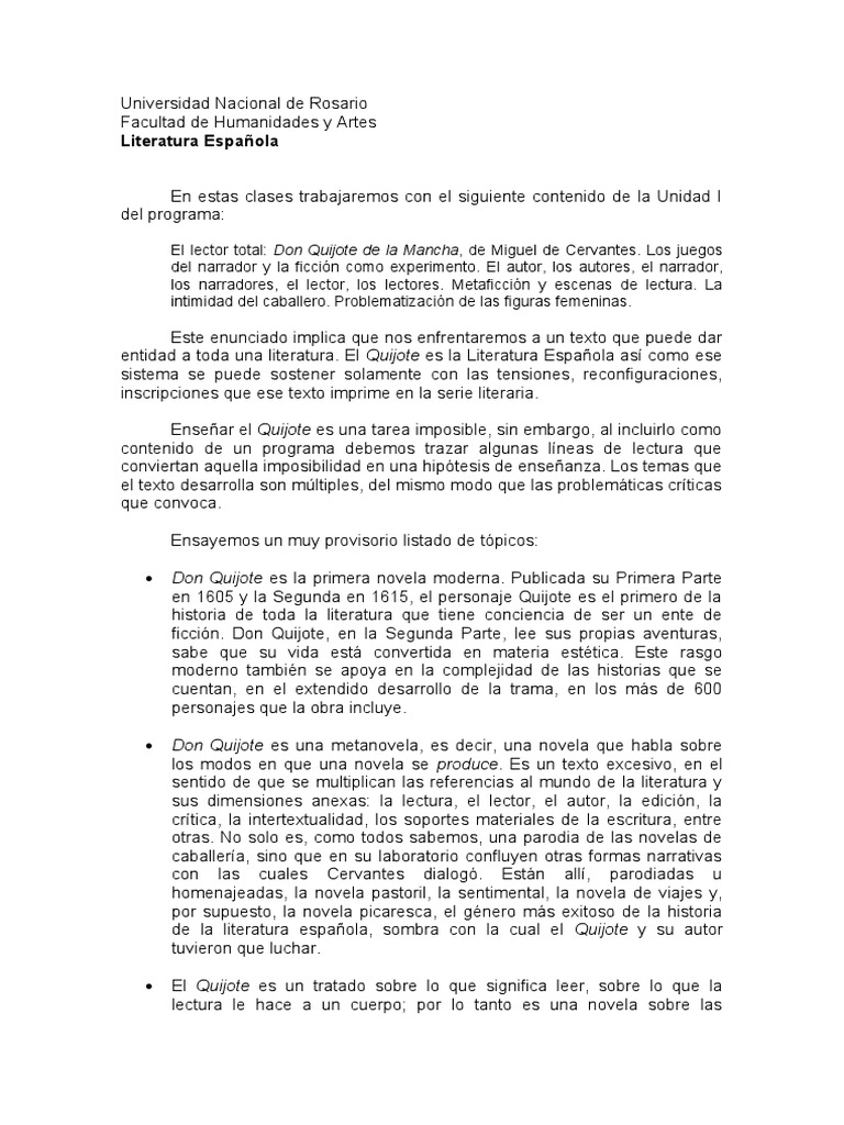 Clases Sobre Don Quijote de La Mancha | PDF | Don Quijote | Novelas