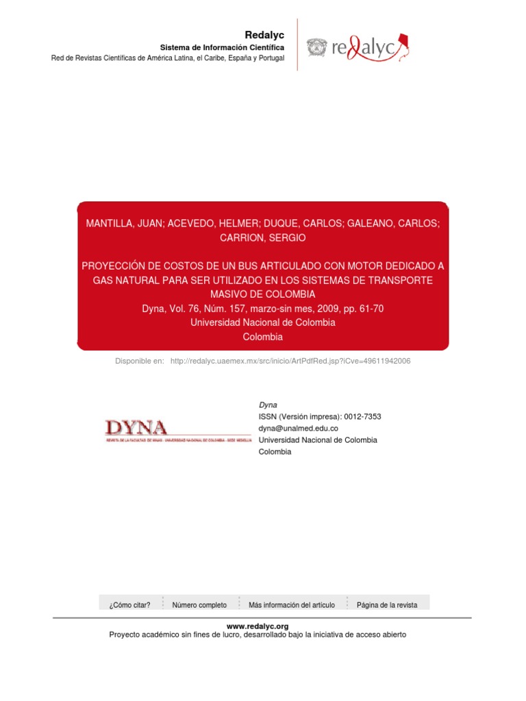 Costos de Bus Articulado a Gas Natural | PDF | Autobús | Transporte