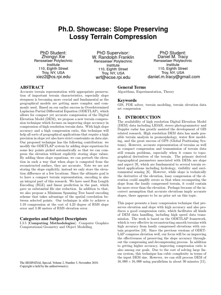 Ph.D. Showcase: Slope Preserving Lossy Terrain Compression | PDF | Data ...