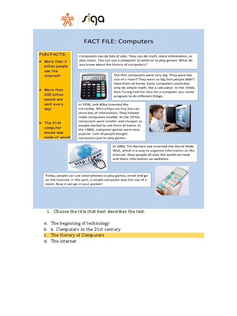 Reading Comprehension, Fact File Computer | PDF