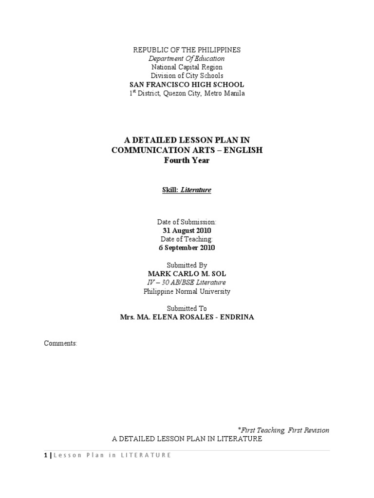English Literature Lesson Plan | PDF | Lesson Plan | Love