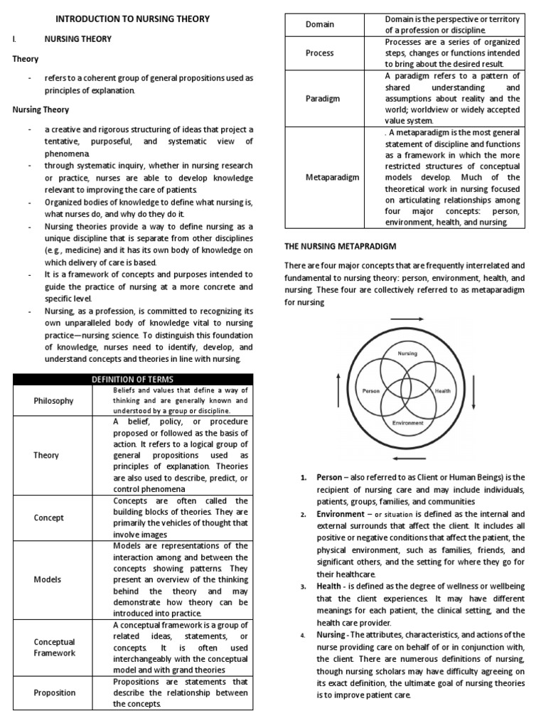 2 Introduction To Nursing Theory Handout | PDF | Theory | Concept