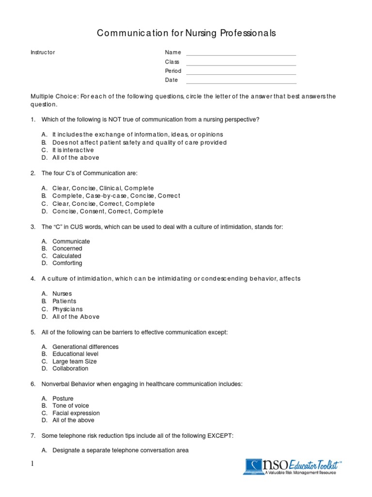 Communication For Nurses-Quiz Final | PDF | Health Insurance ...