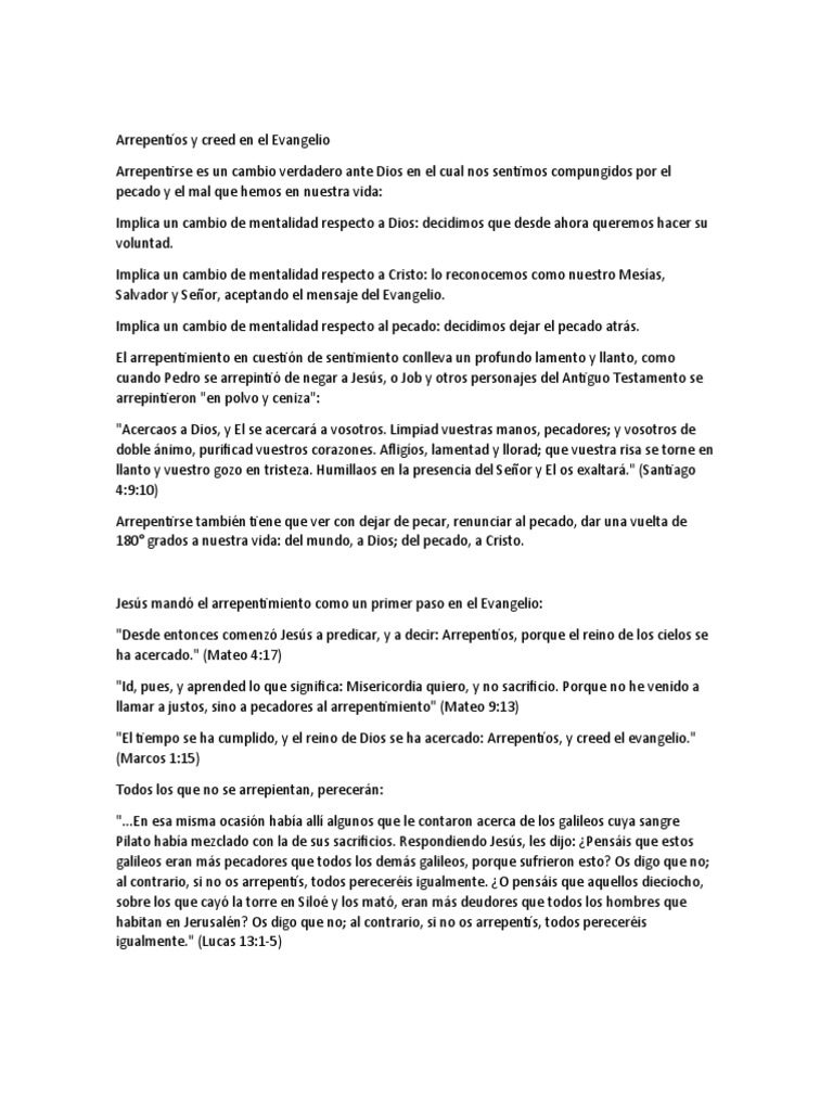 Arrepentíos y Creed en El Evangelio | PDF