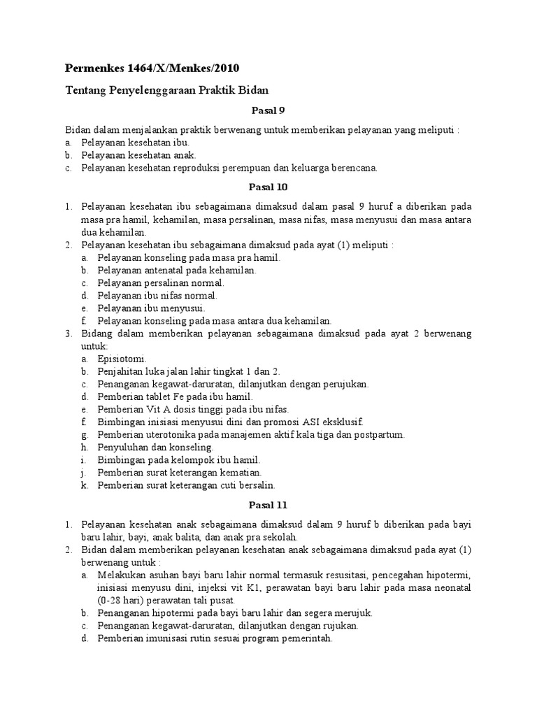 Permenkes 2010 Pelayanan Profesi Bidan | PDF