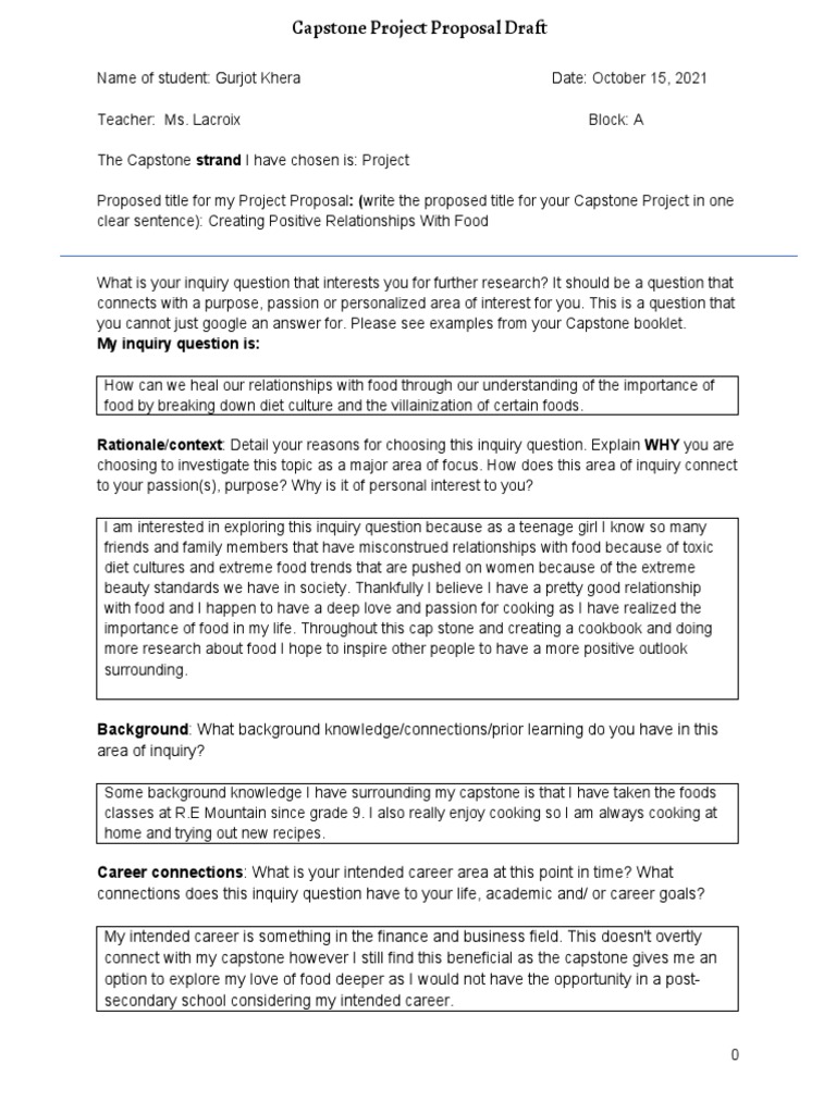 Capstone Project Proposal Draft Fillable 1 | PDF | Cookbooks | Recipe