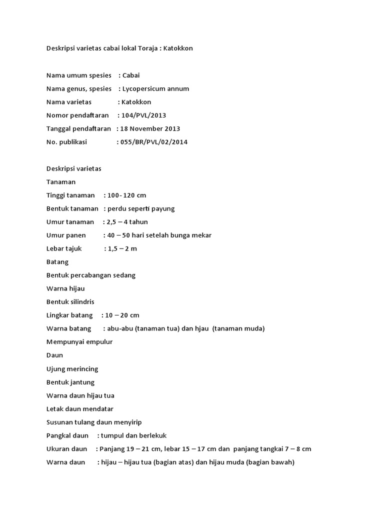 Deskripsi Varietas Padi & Cabai | PDF