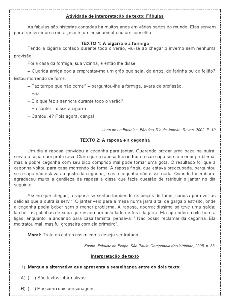 Interpretacao de Texto Fabulas | PDF | Fábula