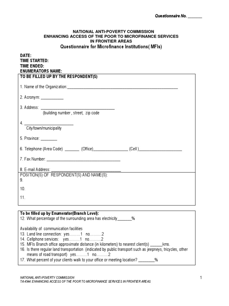 1 1 MFI Survey Questionnaire | Microfinance | Audit