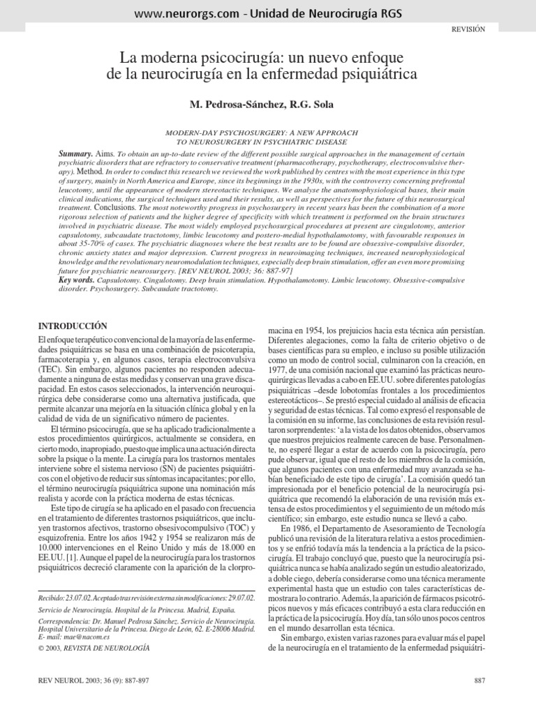 La Moderna Psicocirugía: Un Nuevo Enfoque de La Neurocirugía en La ...