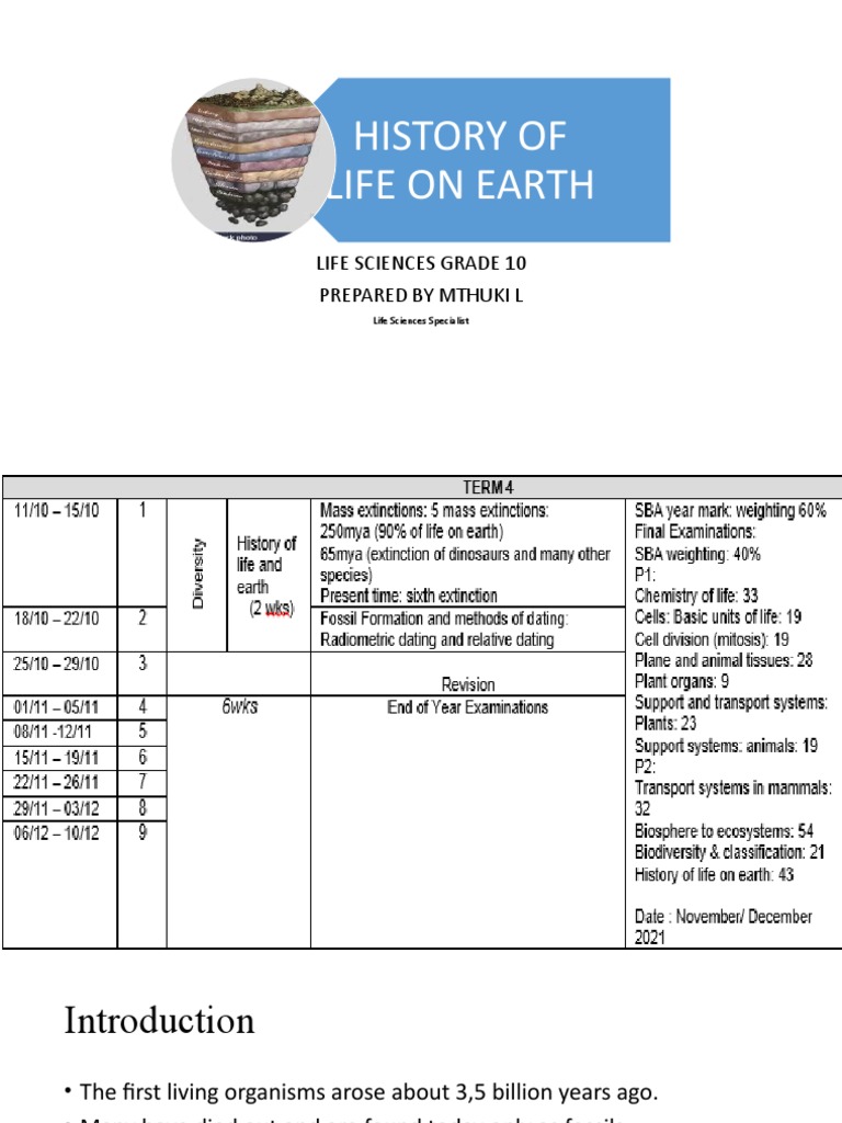 History of Life On Earth: Life Sciences Grade 10 Prepared by Mthuki L ...