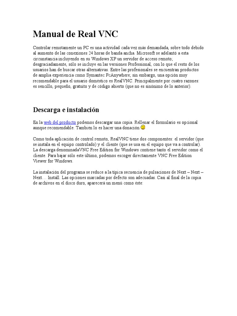 Manual de Real VNC | PDF | Microsoft Windows | Dirección IP