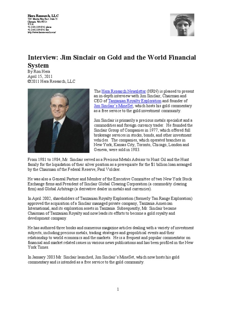 Jim Sinclair On Gold and The World Financial System | PDF | Inflation ...