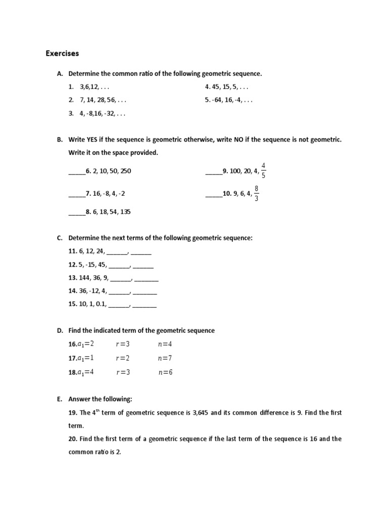 Exercises (Geometric Sequence) | PDF