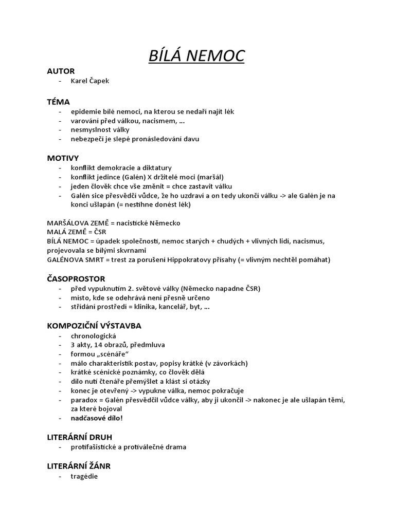 Bílá Nemoc Rozbor | PDF