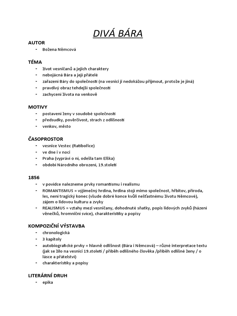 Divá Bára Rozbor | PDF