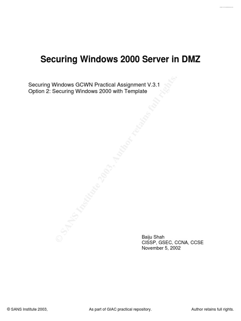 Security of W2K Server in DMZ - Baiju Shah | PDF | Windows 2000 ...