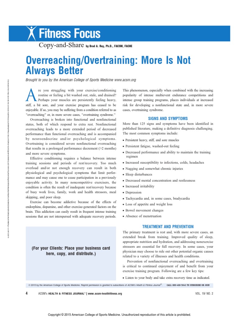 Fitness Focus: Overreaching/Overtraining: More Is Not Always Better ...