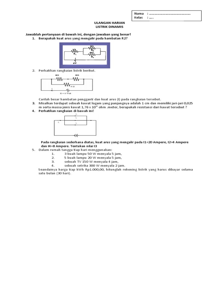 ULANGAN HARIAN Listrik Dinamis | PDF