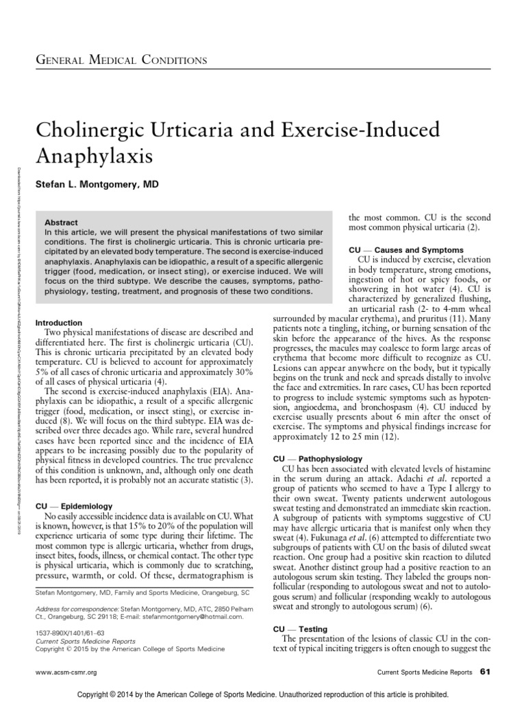 Cholinergic Urticaria and Exercise Induced.18 | PDF | Medical ...