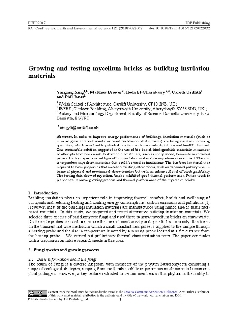 Mycelium Bricks for Sustainable Insulation | PDF | Thermal Conductivity ...