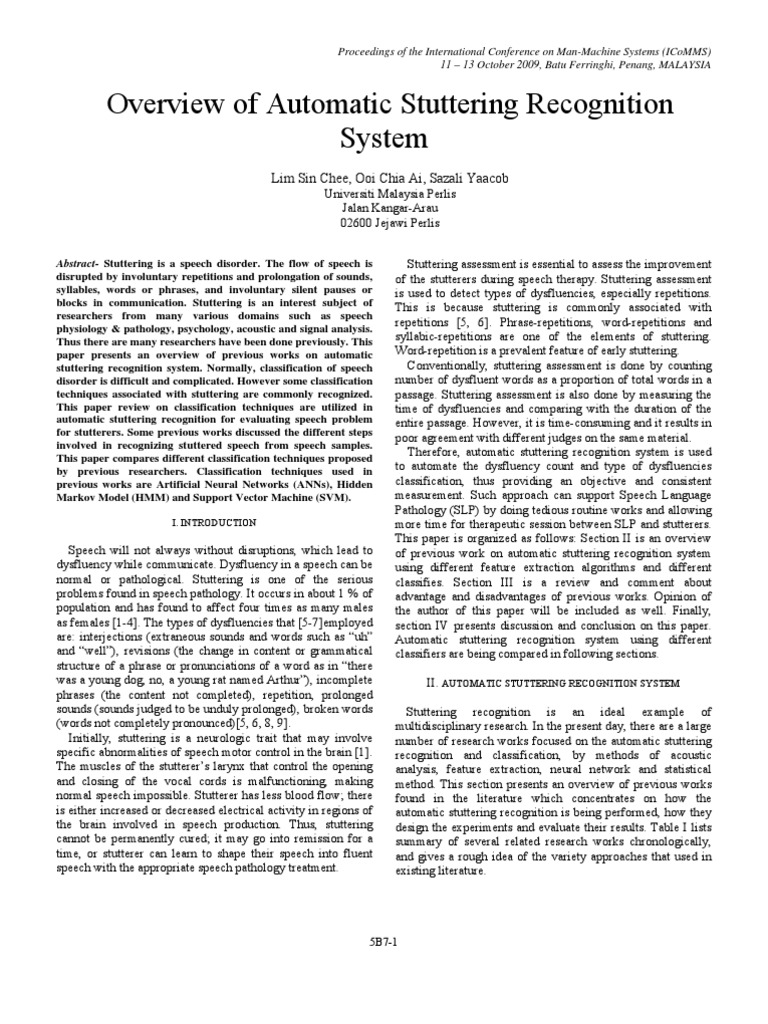 Overview of Automatic Stuttering Recognition System | PDF | Speech Recognition | Stuttering
