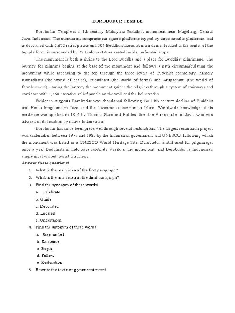 Borobudur Temple: Answer These Questions! | PDF | Travel