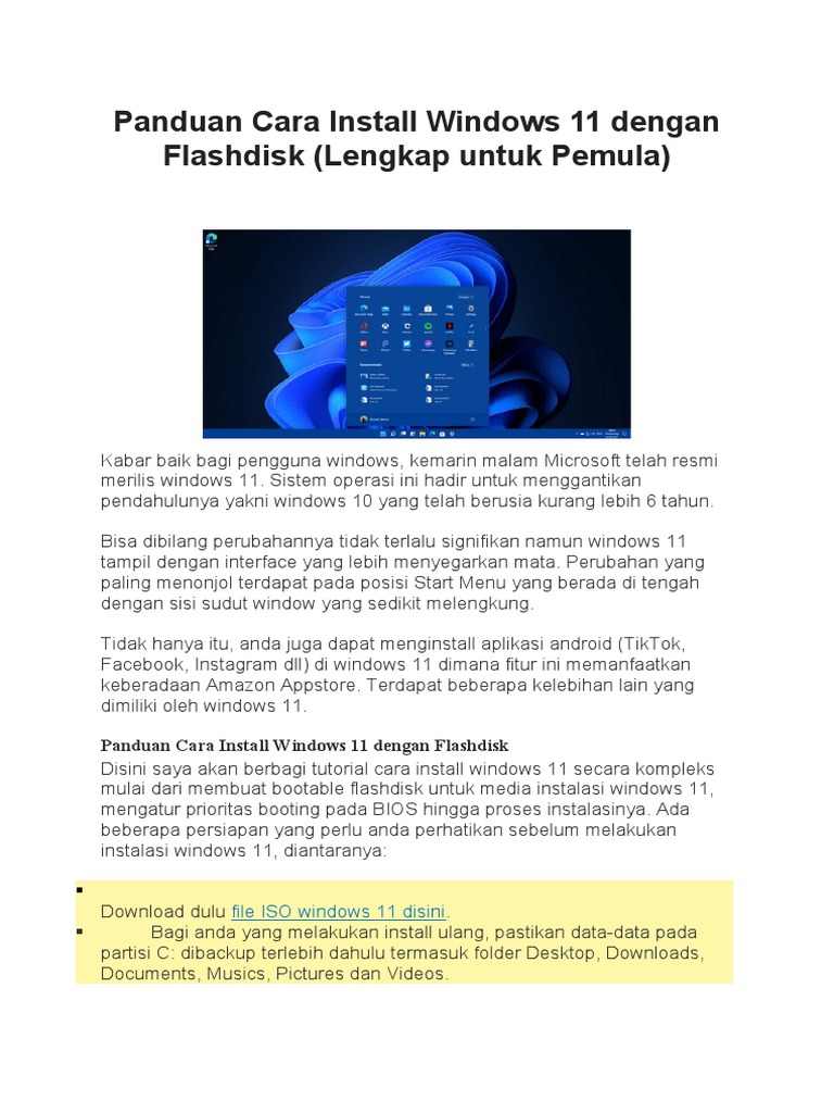 Panduan Cara Install Windows 11 Dengan Flashdisk | PDF Panduan Cara Install Windows 11 Dengan Flashdisk | PDF