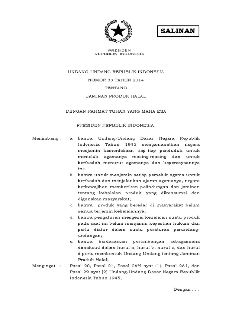 UU. No.33 Tahun 2014 | PDF UU. No.33 Tahun 2014 | PDF