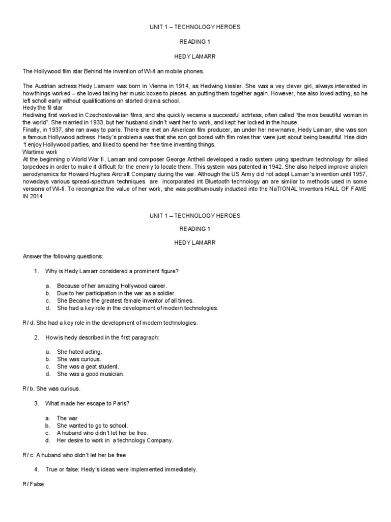 Reading 1 Hedy Lamarr | PDF