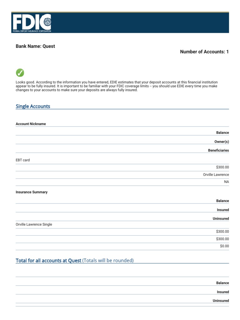 FDIC Electronic Deposit Insurance Estimator (EDIE) Report | PDF ...