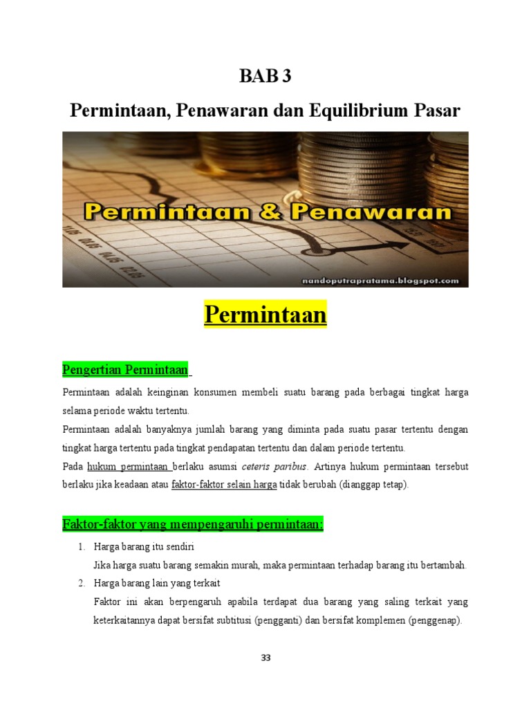 Bab 3 Permintaan, Penawaran Dan Equilibrium Pasar | PDF