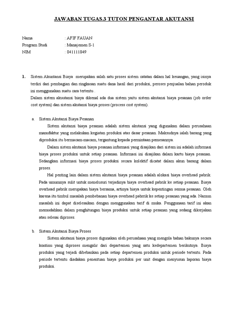 Jawaban Tugas.3 Tuton Pengentar Akutansi | PDF