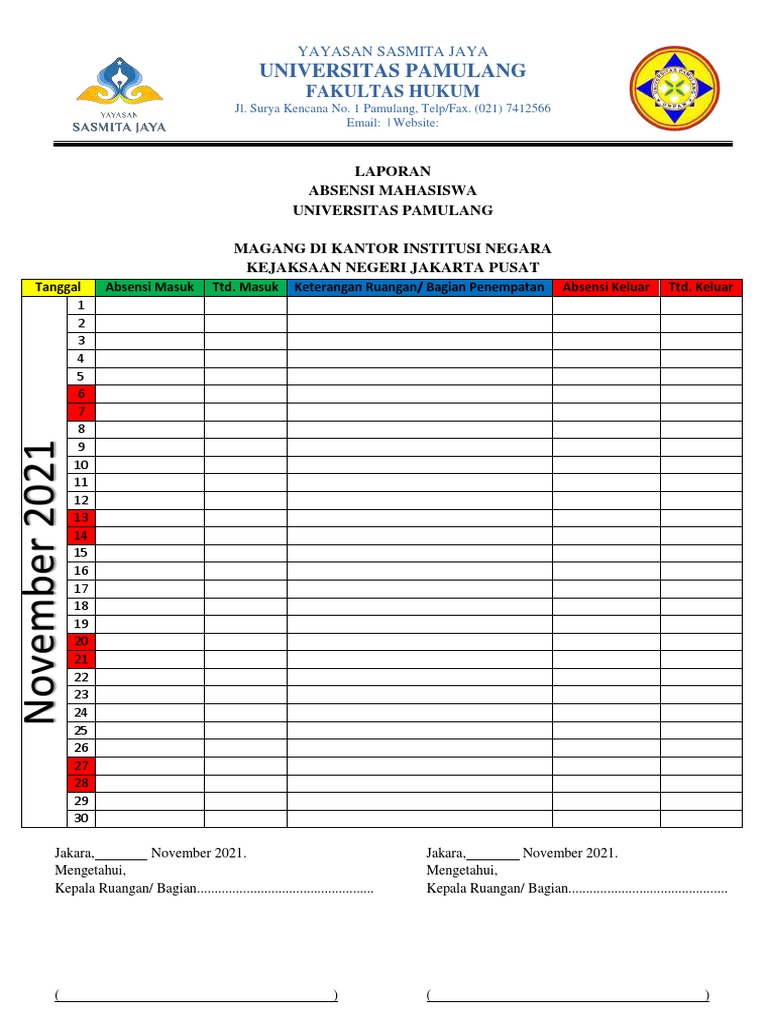 Laporan Absensi Magang Mahasiswa | PDF