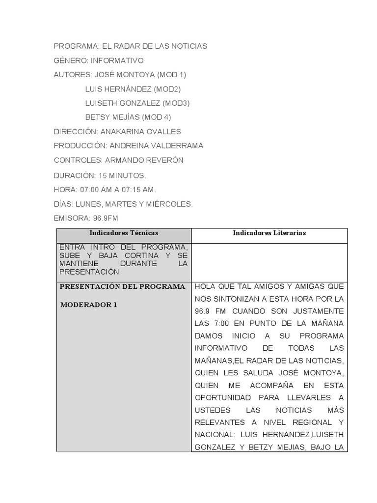 Guión Del Programa Radial.. | PDF | Venezuela