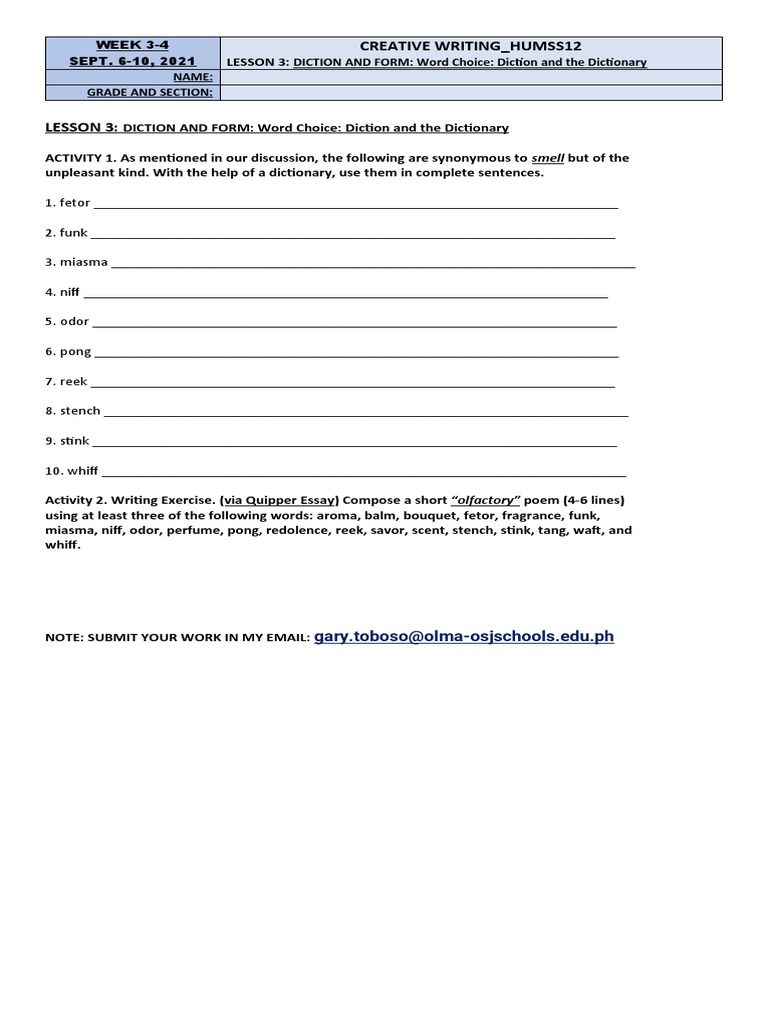 Creative Writing - Humss12: DICTION AND FORM: Word Choice: Diction and ...