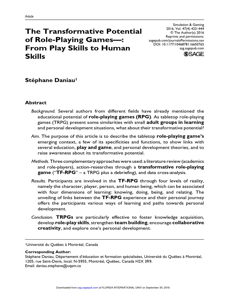 Daniau The Transformative Potential of Role Playing Games From Play ...