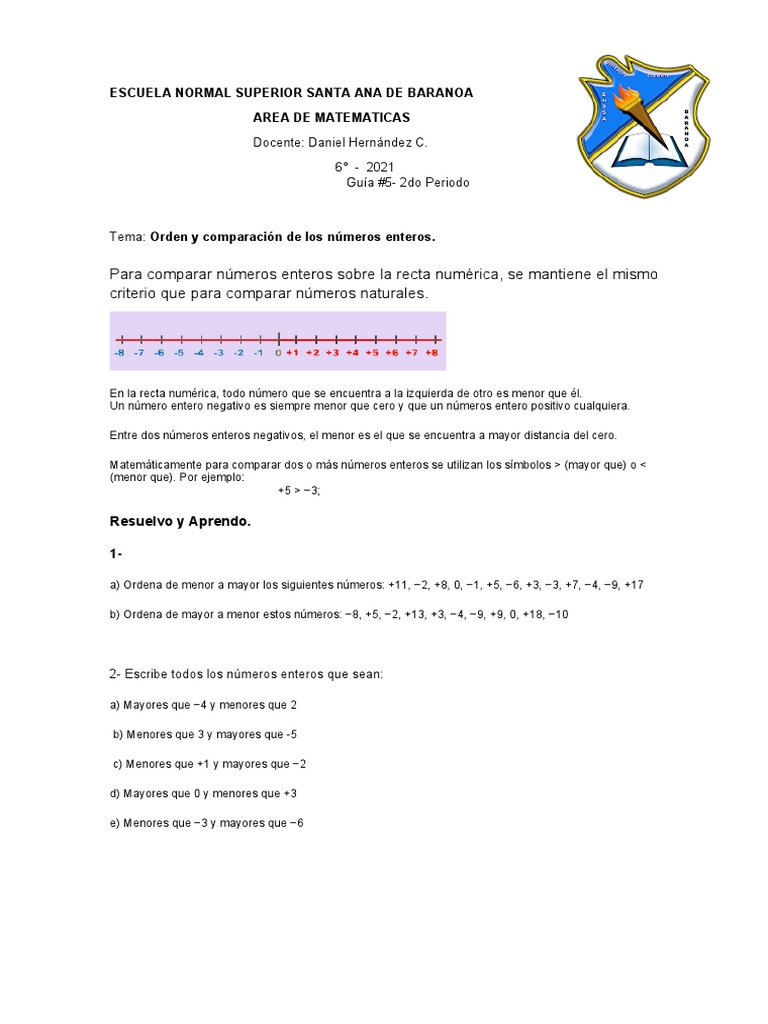 Comparación de Números Enteros | PDF | Métodos y materiales de enseñanza