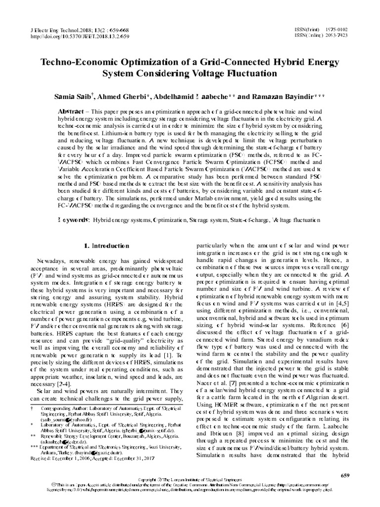 Techno Economic Optimization Of A Grid Connected Hybrid Energy Pdf Photovoltaic System
