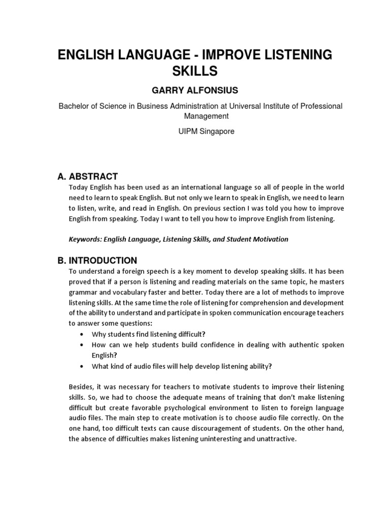 English Language Improve Listening Skills Pdf English Language