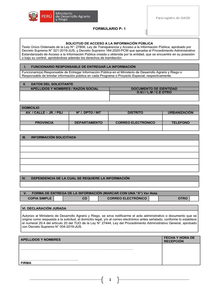 Solicitud Formulario P-1 de Información Pública | PDF | Gobierno