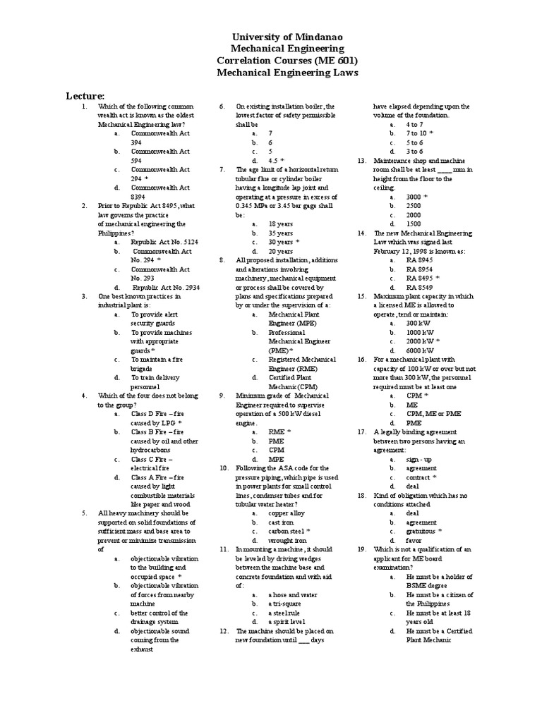 Mechanical Engineering Laws EDITED | PDF | Crane (Machine) | Engineer