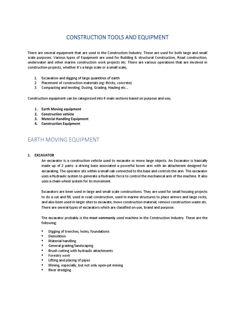 Construction Tools and Equipments | PDF | Loader (Equipment) | Equipment